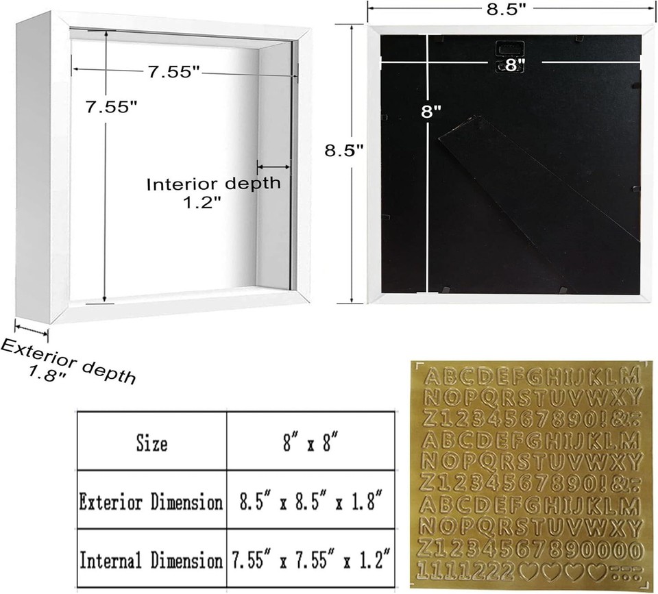 8x8 Shadow Box Frame Display Case with Letter Stickers, 3D Picture 8x8 ...