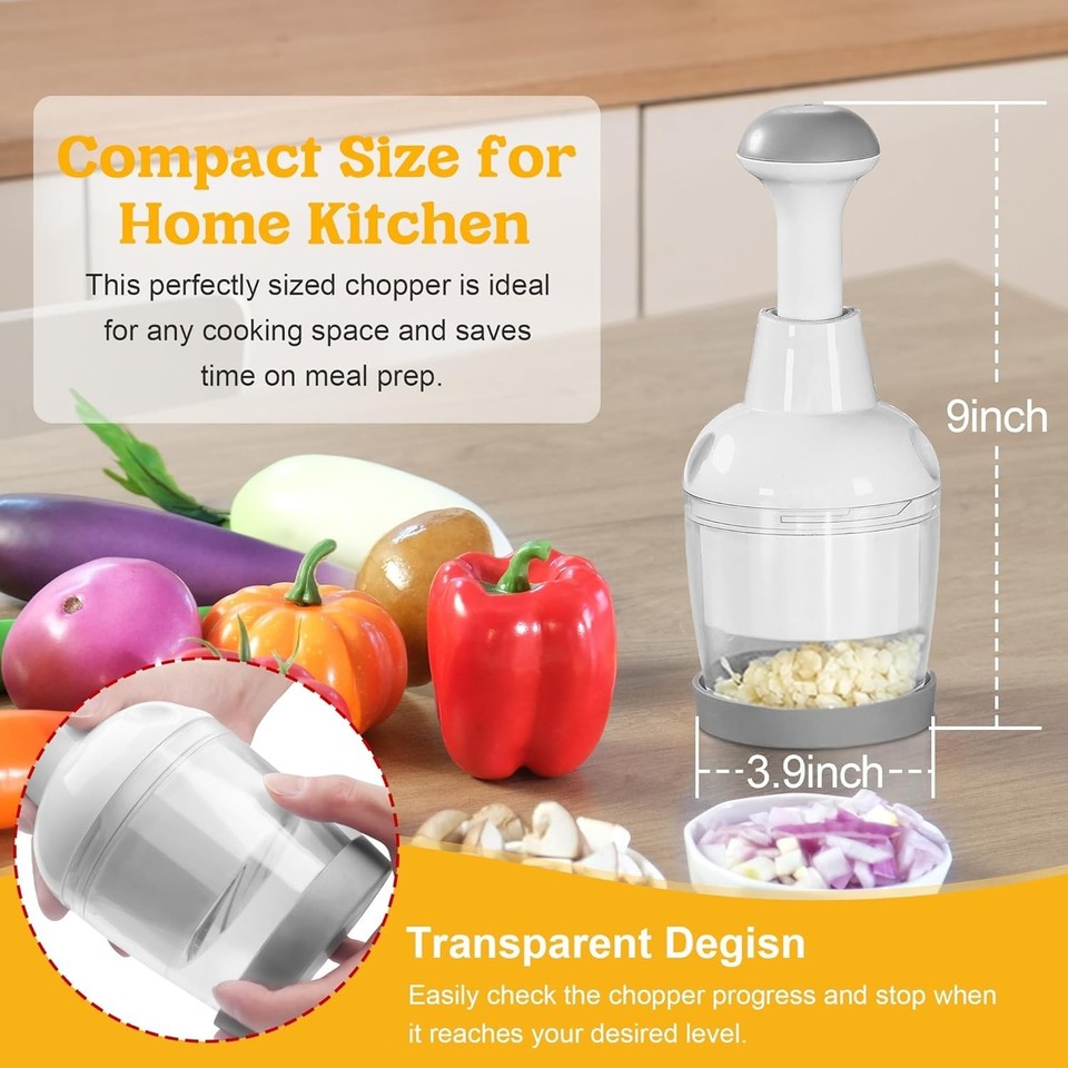 Manual Push Food Chopper Stainless Steel Vegetable Onion Garlic Chopper ...