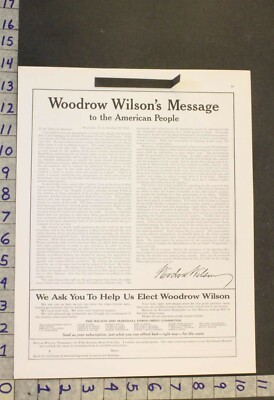 1912 POLITICAL WOODROW WILSON PRESIDENT ELECTION CANDIDATE CAMPAIGN ...