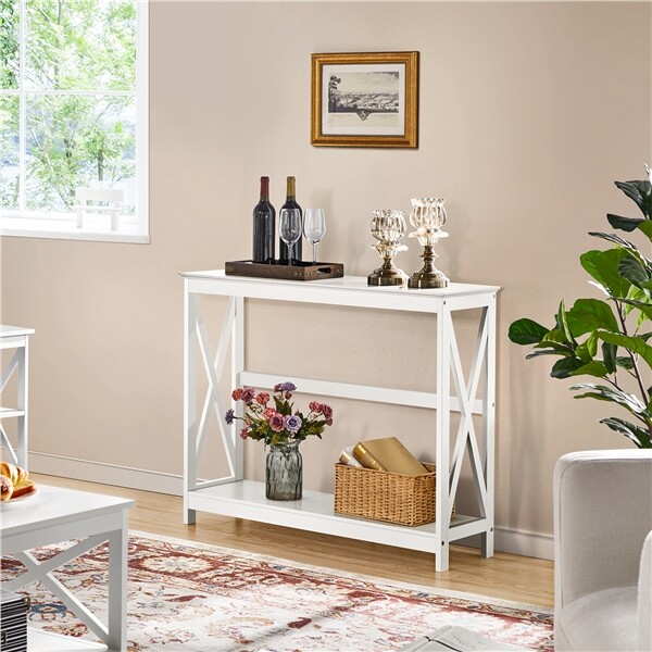 Slim Console Table X-Shape Side Table Storage Shelve Multi-tier ...