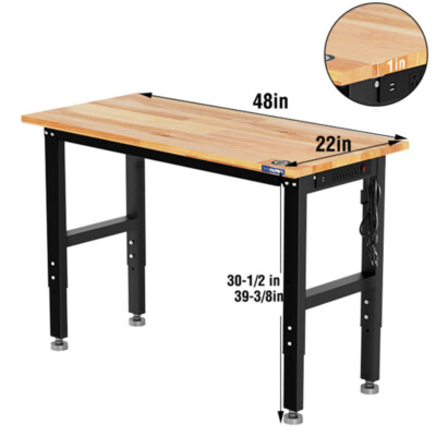 Workpro 48" Workbench Adjustable Height Work Table 1500LBS Load Rubber ...