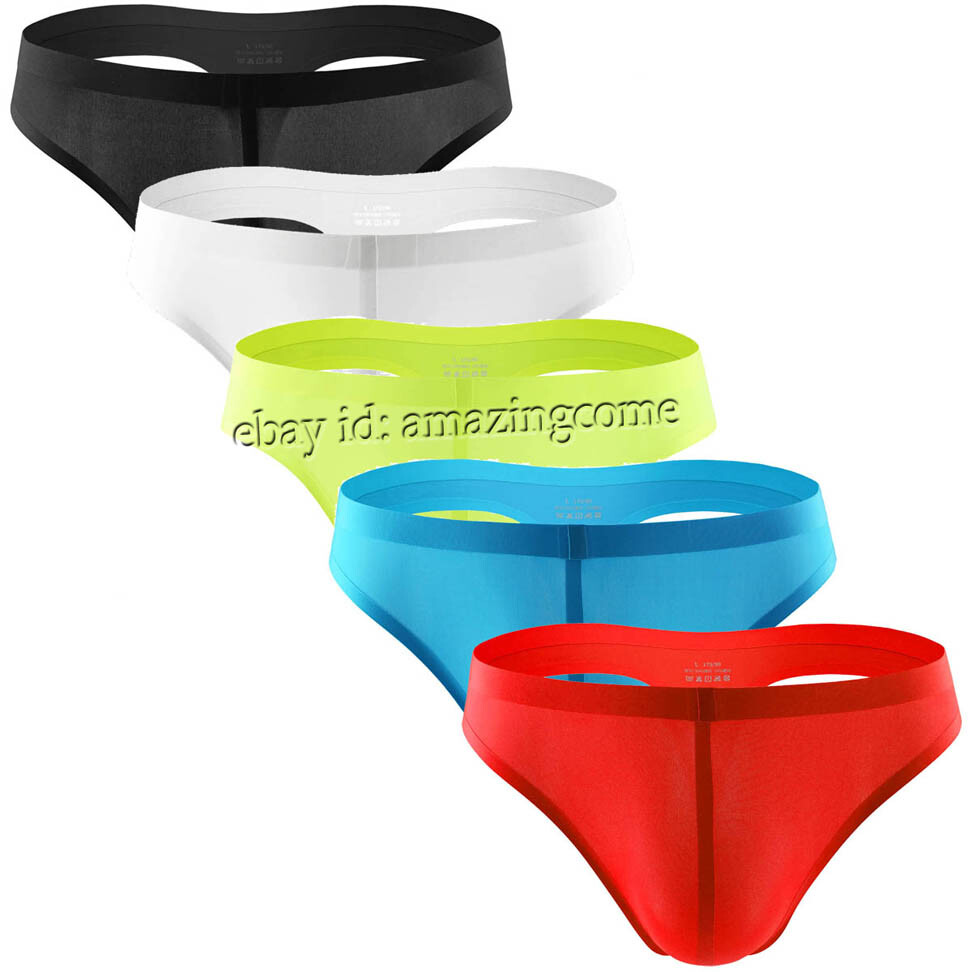 Men 4-Pack Seamless Ice Silk G-Strings Underwear Thongs Bikini Brief ...