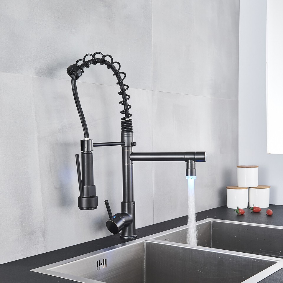 Spring Kitchen Sink Faucet Pull Down Sprayer Swivel Single Handle Hole ...