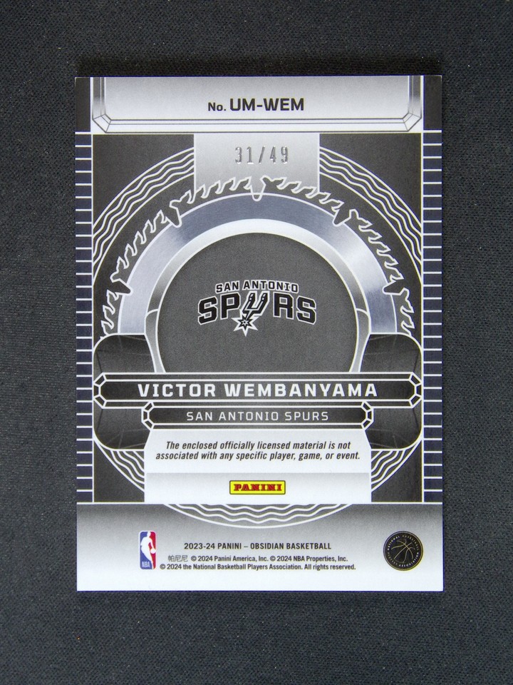 2023-24 Obsidian Victor Wembanyama Unbreakable Patch Jersey Purple ...