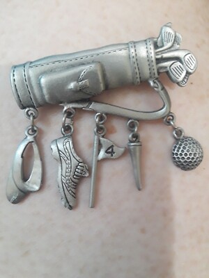 SILVER GOLF CLUB BAG PIN WITH DANGLING THEMED CHARMS-NEAT | eBay