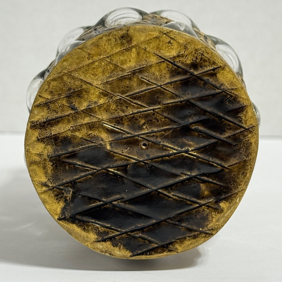 Ornate Art Deco Style Glass Vase with Metal Overlay Embossed Geometric ...