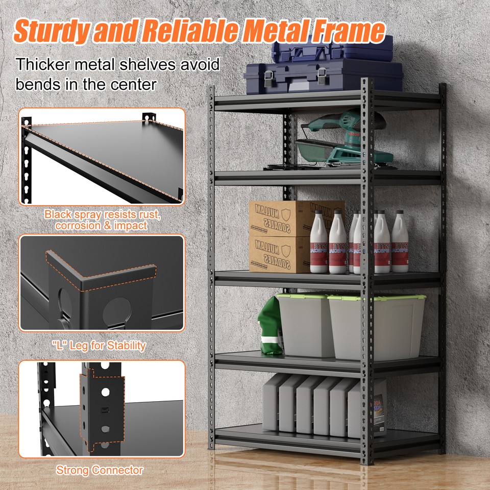 SLSY 4/5-Tier Metal Storage Shelves Height Adjustable Metal Shelving ...