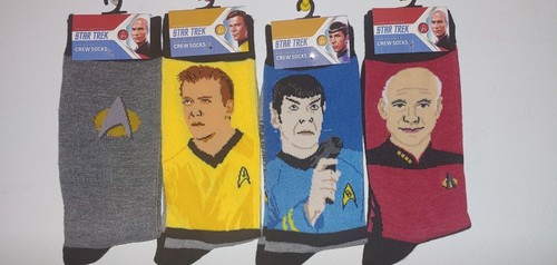 STAR TREK SOCKS---Kirk, Spock, Picard, Star Fleet Academy Emblem 4 Pair ...
