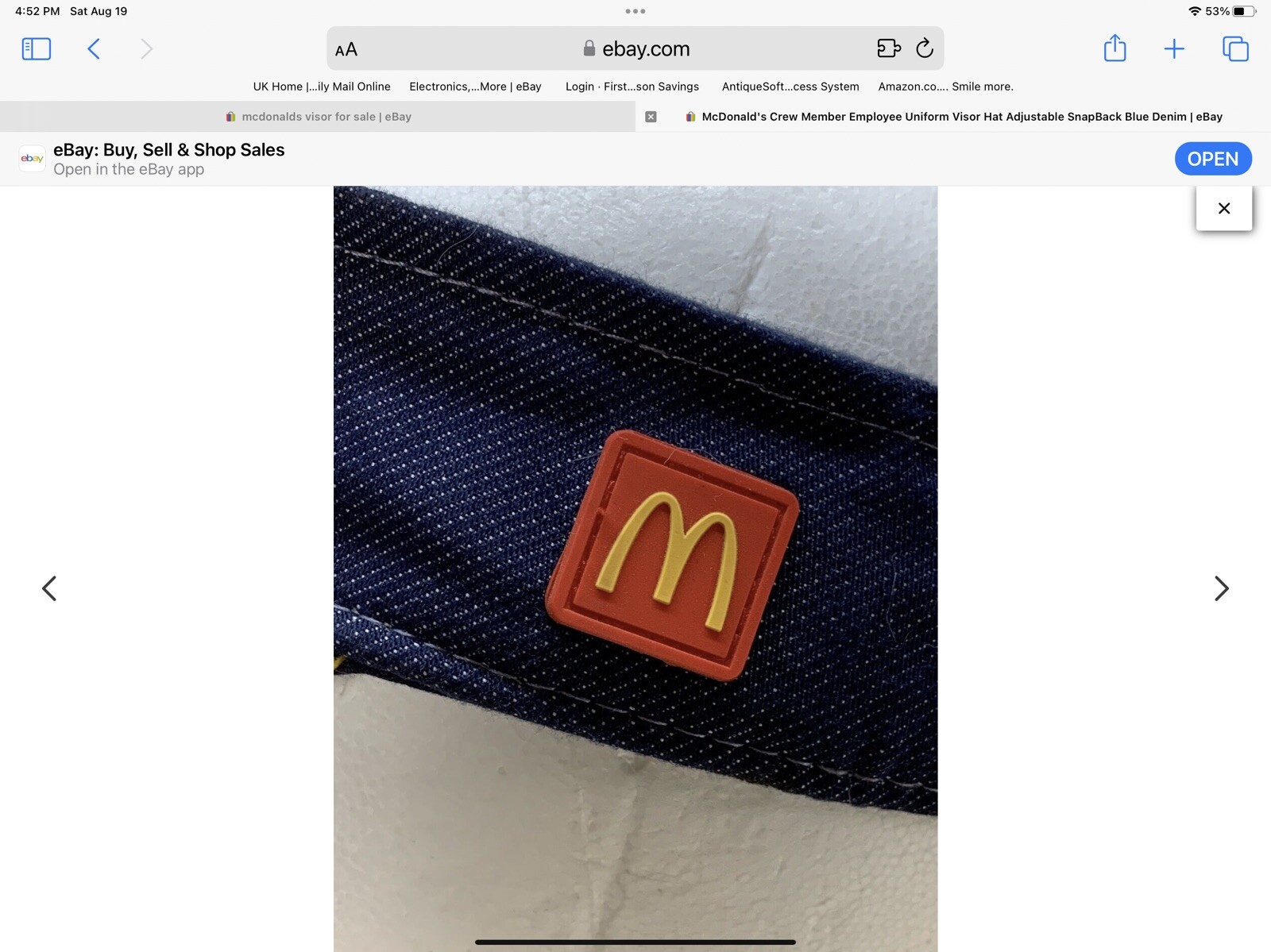 McDonalds Employee Visor Blue Uniform Hat Cap Snapbac… - Gem