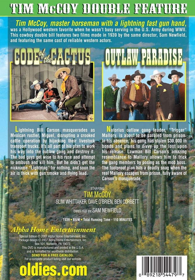 Tim McCoy Double Feature: Code of the Cactus (1939) / Outlaw P (DVD ...