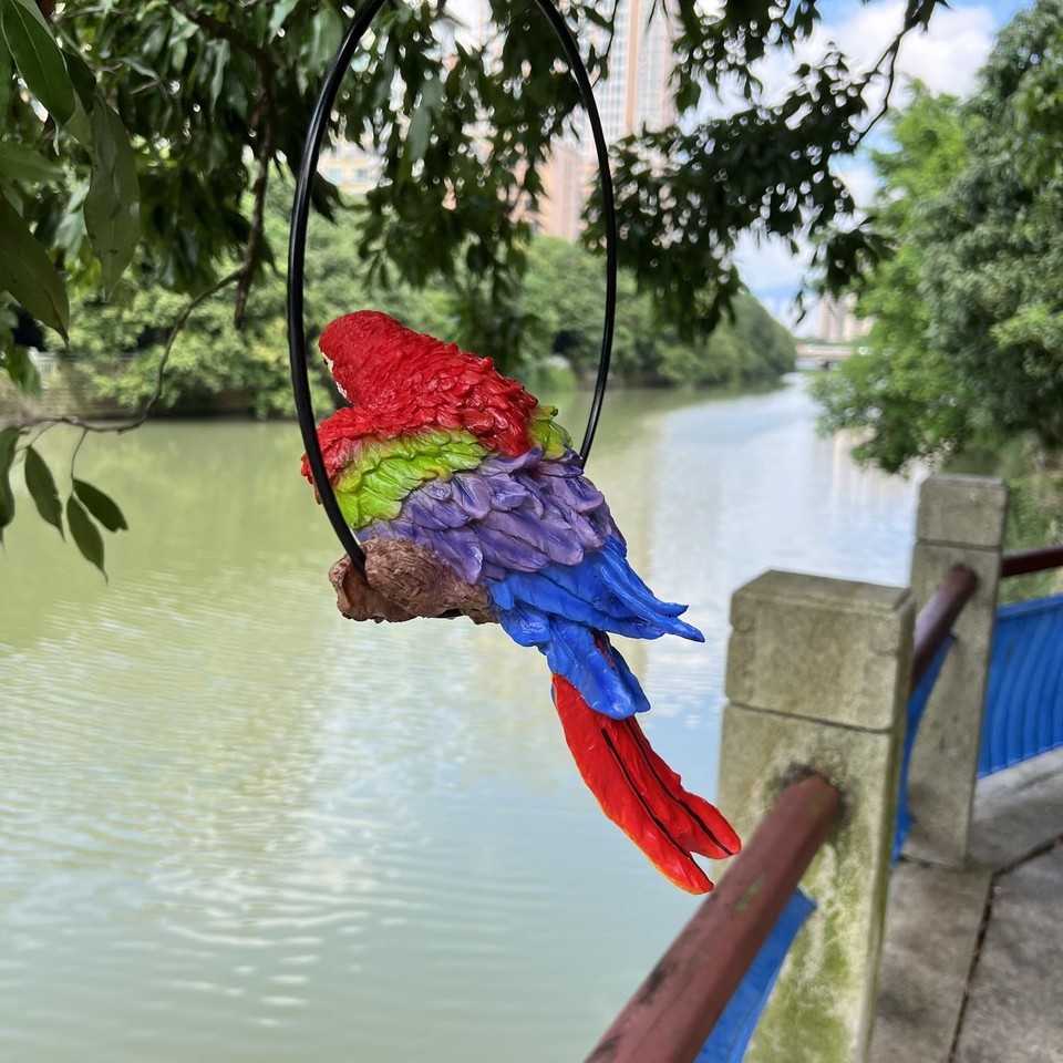Resin Parrot Statue, Hanging Parrot Sculpture for Home Decor Garden ...