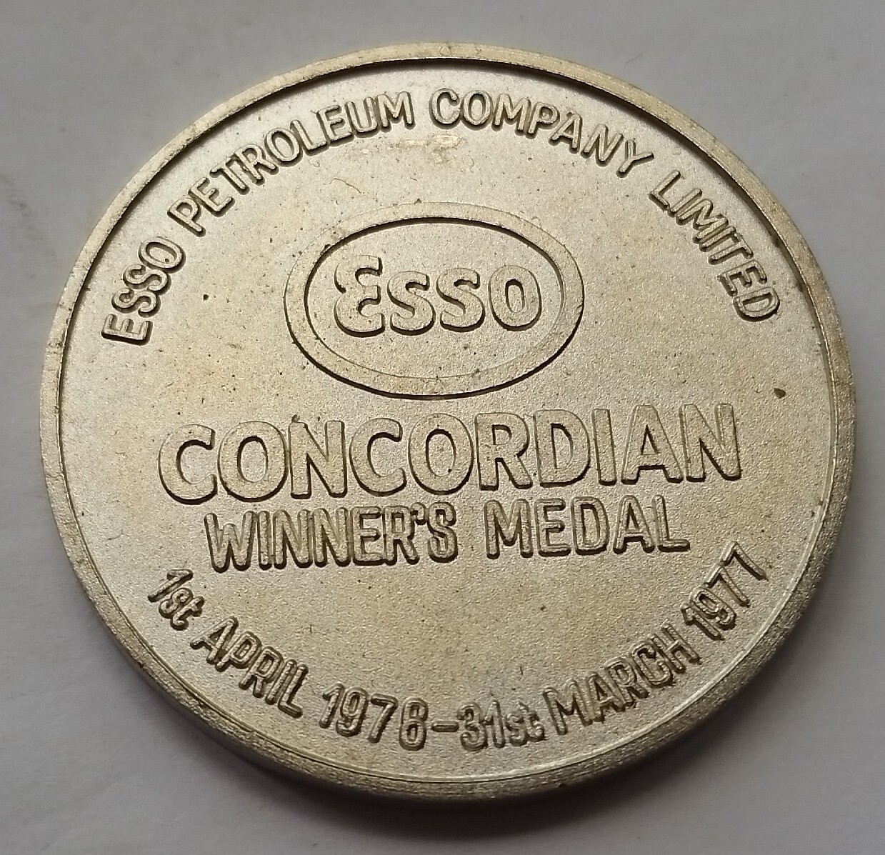 Retro Metal Coin Token Concorde 1970s Esso Winners Medal ESSO Petroleum ...
