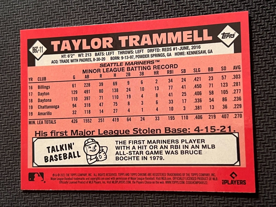 🔥 2021 Topps Update '86 Topps Silver Pack #86C11 Taylor Trammell SEA ...