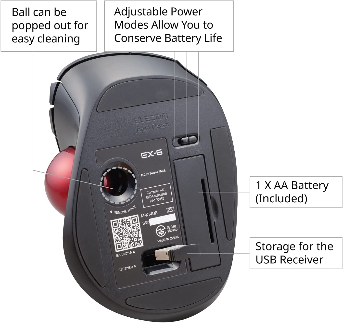 EX-G Left-Handed Trackball Mouse, 2.4Ghz Wireless, Thumb Control, 6 ...