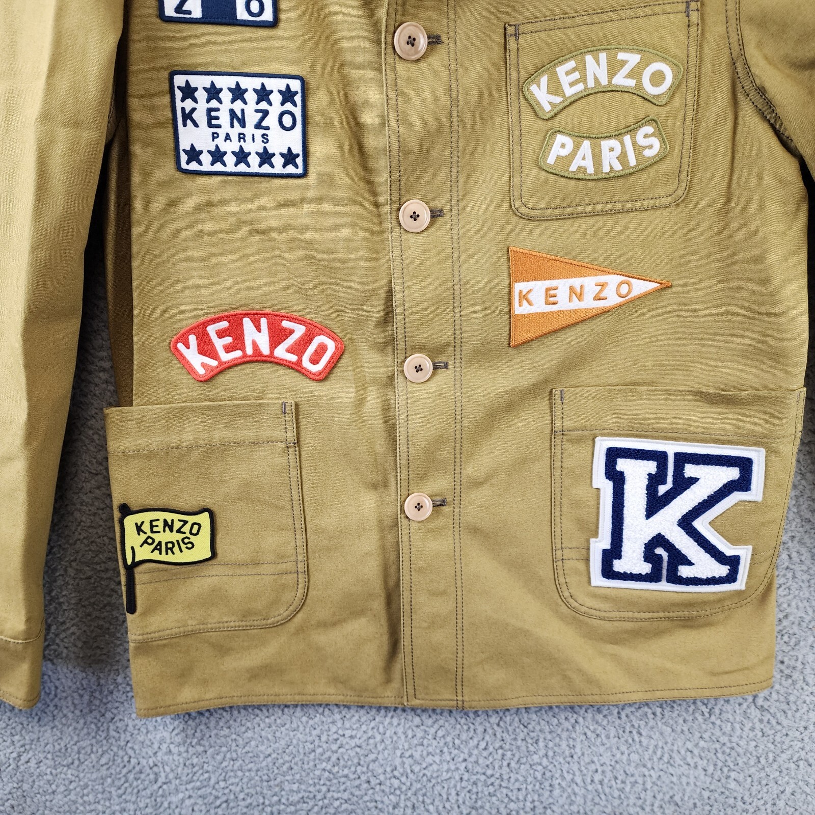 KENZO Sailor Workwear Jacket Men's S Khaki Collared Long Sleeve Button ...