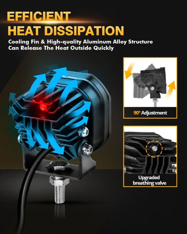 AUXBEAM 2pcs 3" LED Work Light Bar Strobe Flash Amber Cubes Pods ...