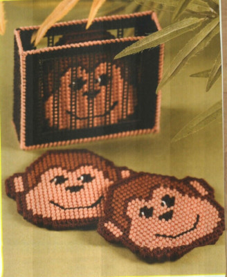 MISCHIEVOUS MONKEY COASTERS HOME DECOR PLASTIC CANVAS PATTERN ...