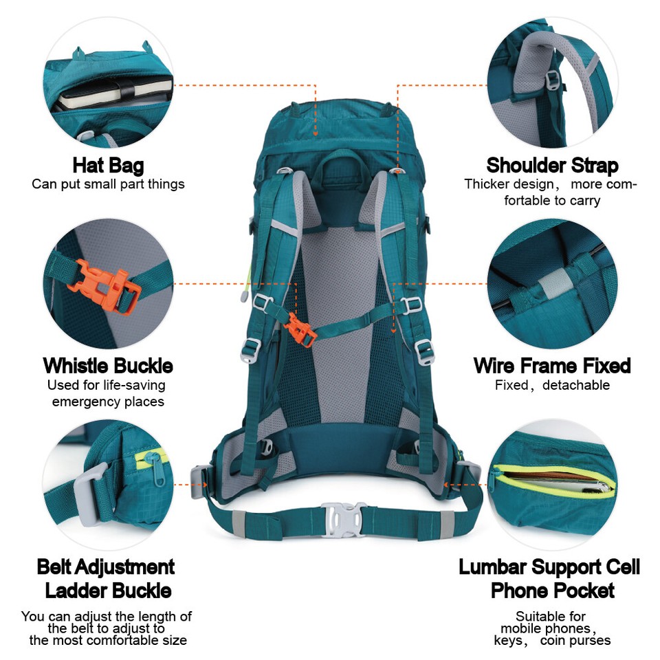 50L Hiking Backpack Waterproof Camping Backpacking Daypack Hydration ...