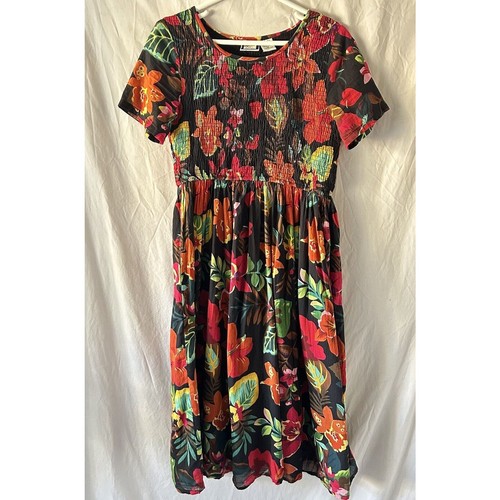 90s Vintage Bloomcore Maxi Dress Small Floral Flowy Smocked Tropical ...