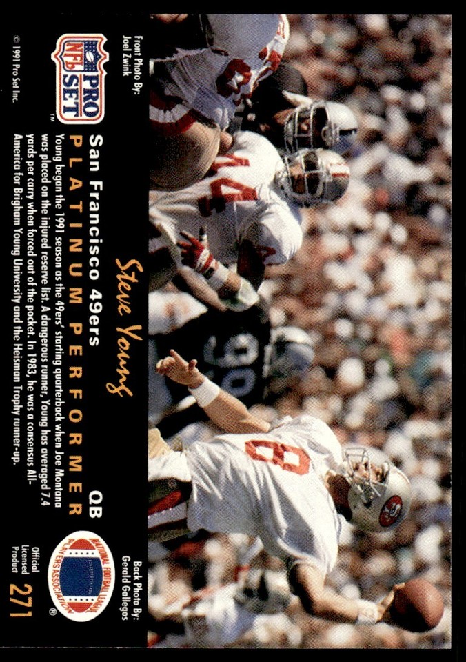1991 Pro Set Platinum Football Card Steve Young San Francisco 49ers ...