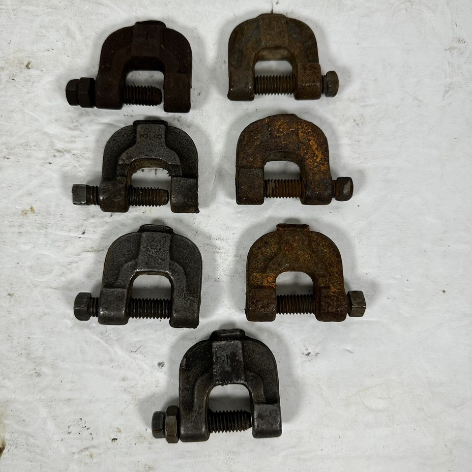 Lot Of Seven Used 3/8” Beam Clamps threaded Rod, Vintage Fast Shipping ...