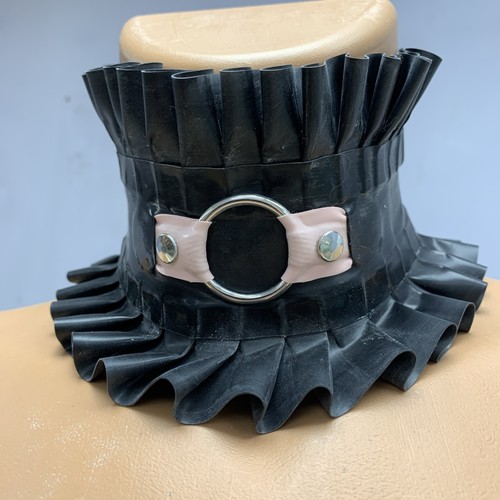 Latex Neck Choker Black/ Pink Posture collar rubber Fetish Kink Pleats ...