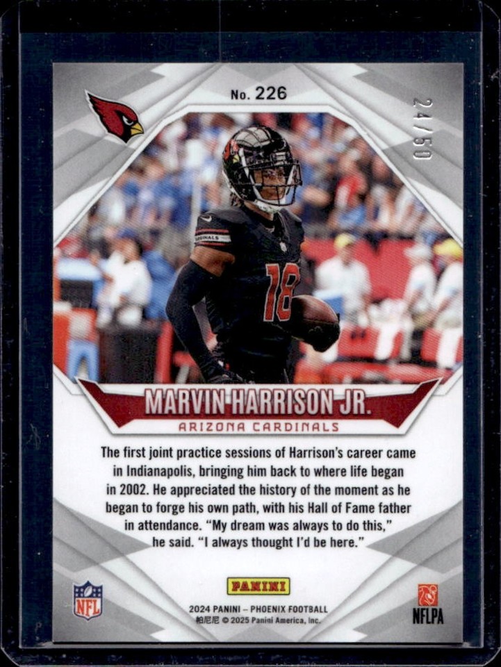 2024 Phoenix Marvin Harrison Jr. RC Blue Rookie #24/50 Cardinals | eBay