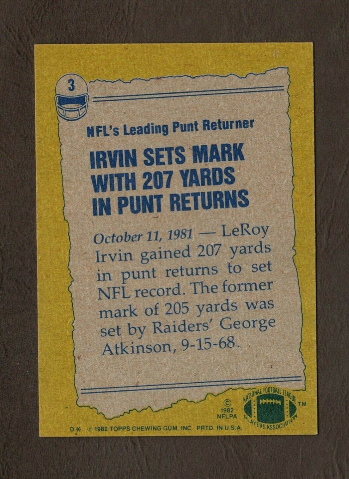 1982 Topps Football Card #3 RB LeRoy Irvin – Los Angeles Rams | eBay