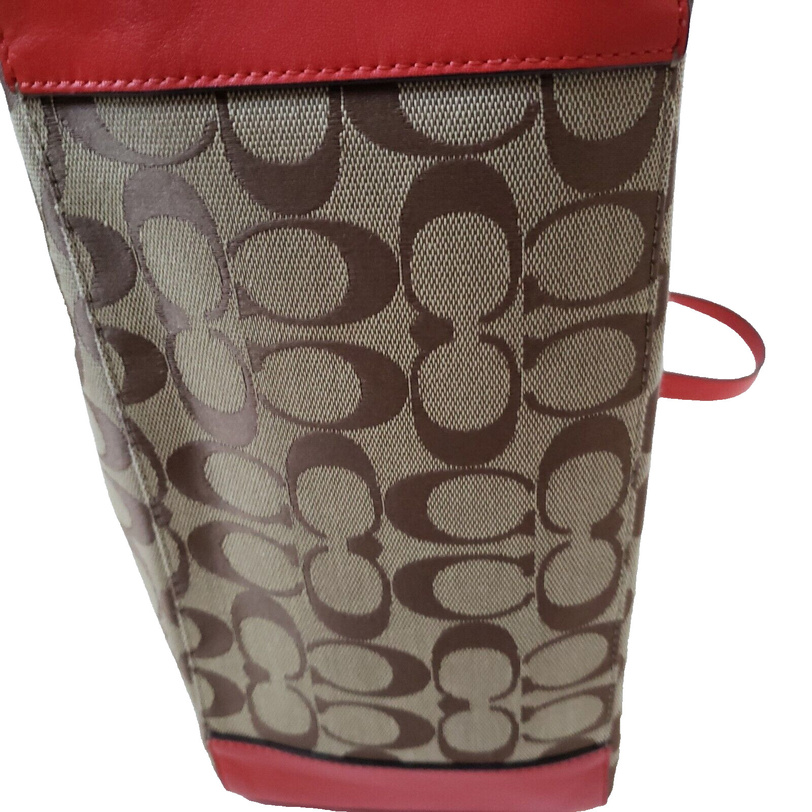 Coach Signature Jacquard Shoulder Purse Bag Tote Red … - Gem