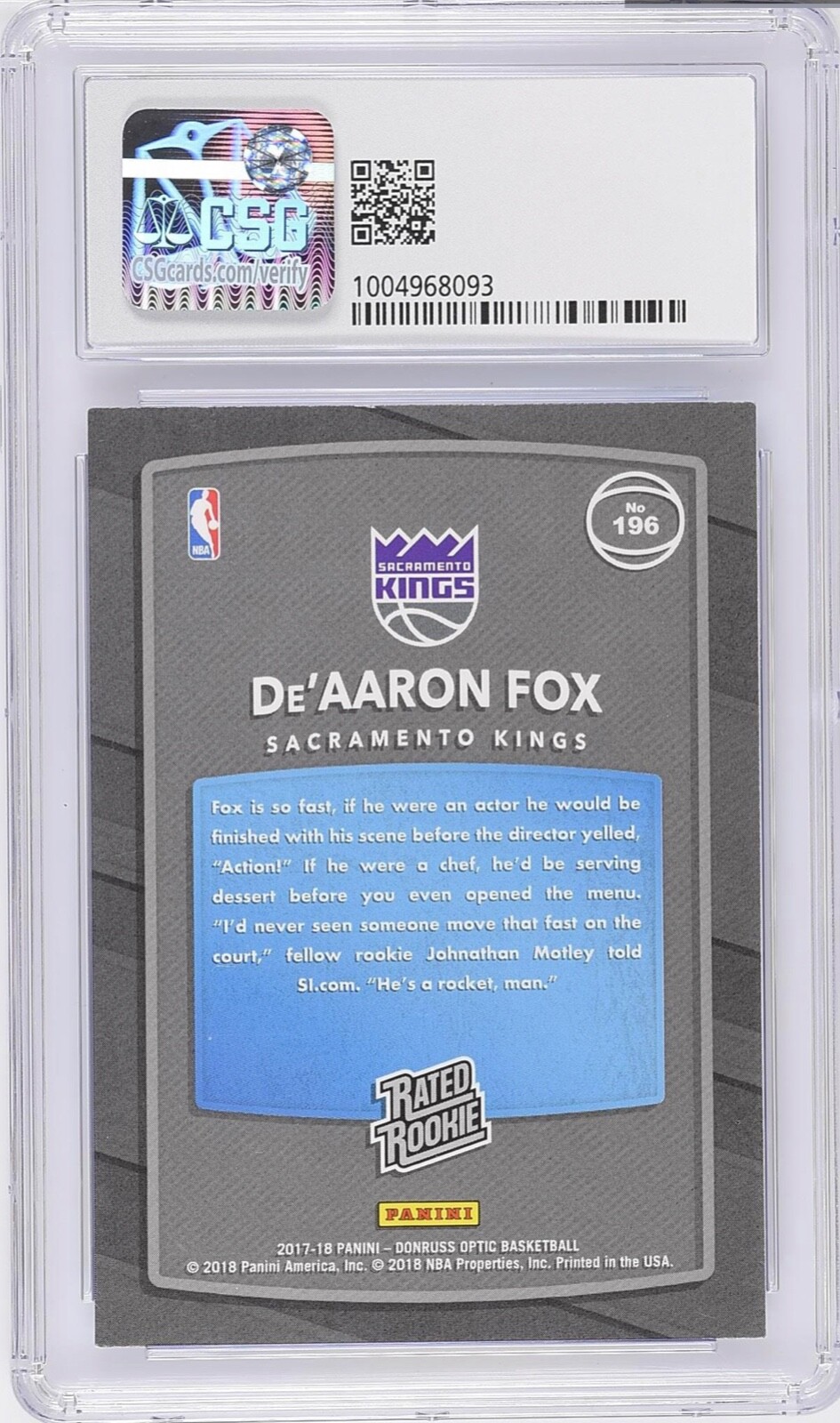 2017-18 Panini Donruss Optic - Rated Rookie De'Aaron Fox #196 Red ...