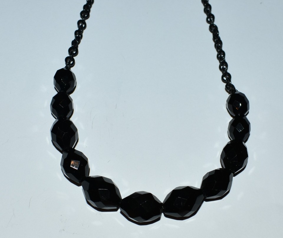 Antique 1930s Faceted Black Jet Beads Necklace and Earrings Artisan ...