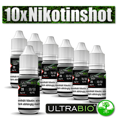 20mg ULTRABIO Nikotin Shots 10x10ml 50/50 - 70/30 Nikotinshot Base für ...