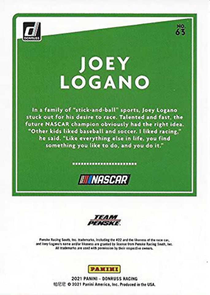 AUTOGRAPHED Joey Logano 2021 Panini Donruss Racing (#22 Shell Pennzoil ...