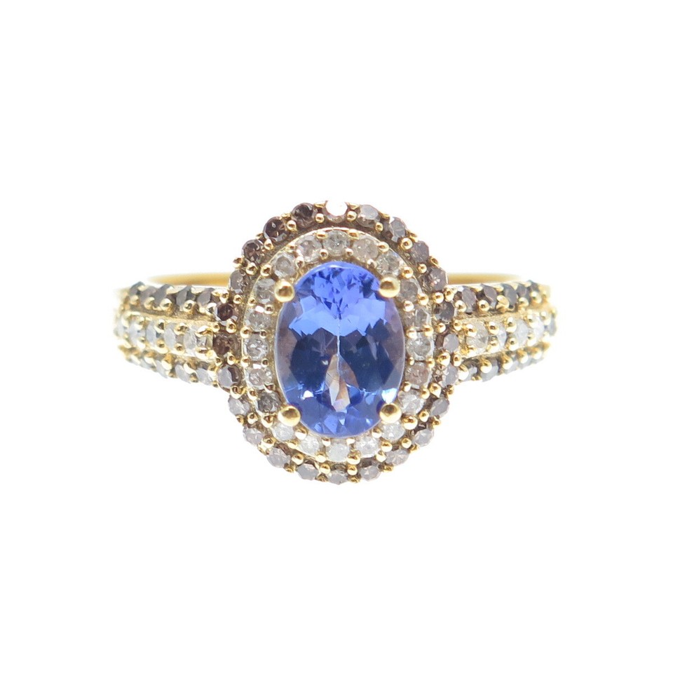 D'JOY 925 Sterling Silver Gold Plated Real Diamond & Tanzanite Ring ...