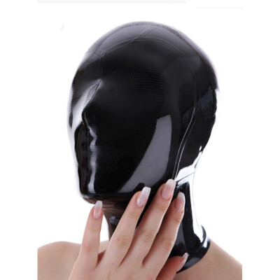 Unisex Black Latex Mask Full Face Hoods Cosplay Masked Party Catsuits ...
