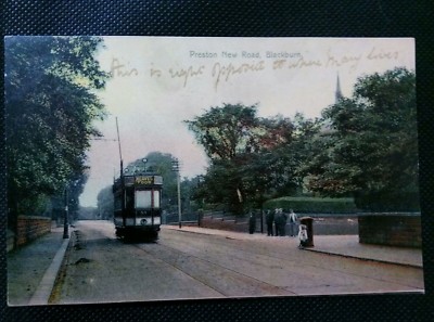 BLACKBURN TRAM ON PRESTON NEW ROAD WILPSHIRE CIRCLE 1904 CANCELLATION ...