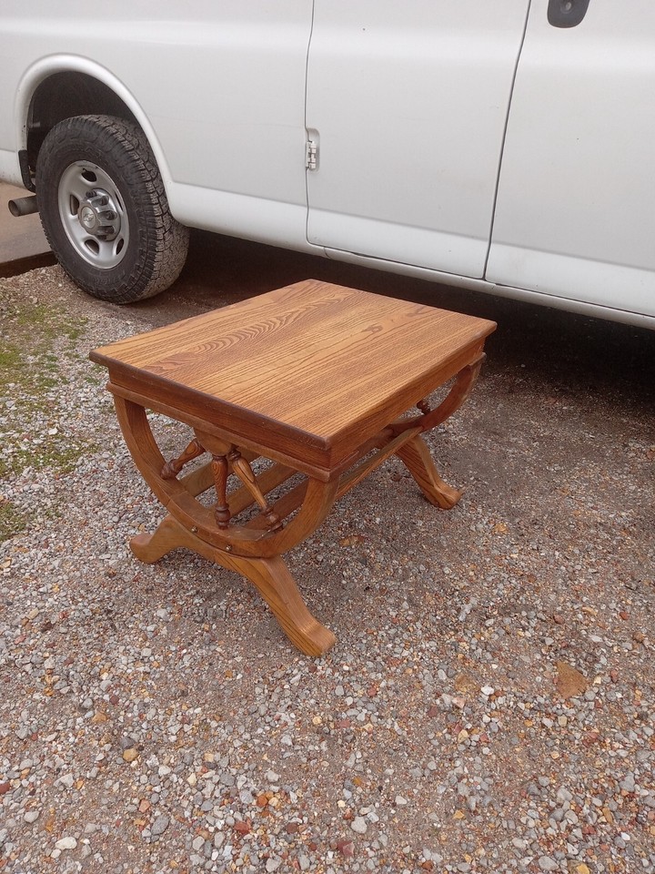 Mid Century Solid Oak Wagon Wheel End Table / Side Table (ET252) | eBay