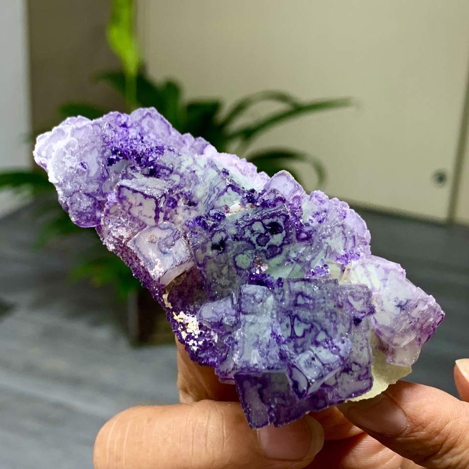 128G Natural Purple "QR Code"Fluorite Cluster Crystal Mineral Specimen ...