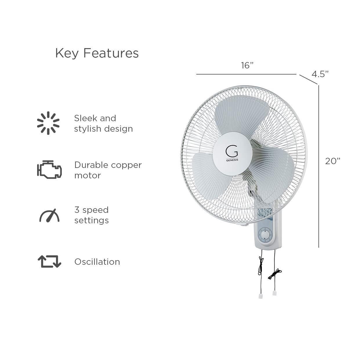 G16WALL 16 Inch Wall Fan, 3 Speed Settings, Max Cooling Technology ...