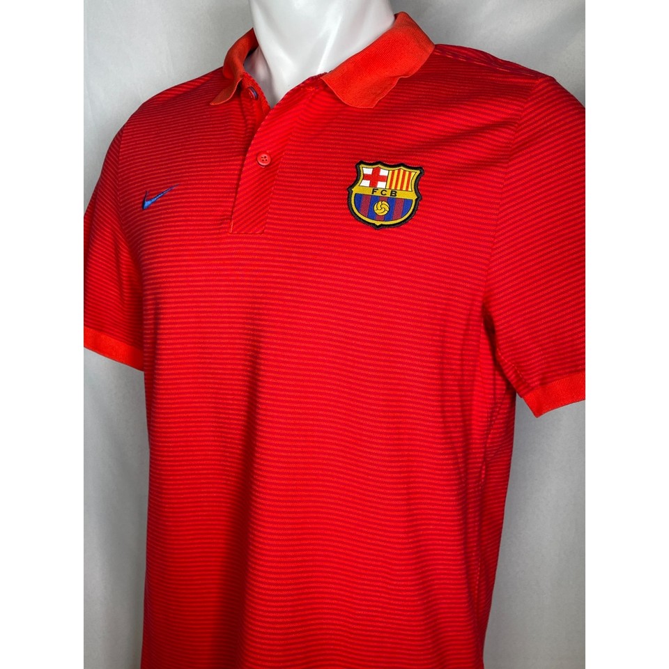 FC Barcelona NIKE Red 2017-18 Striped Polo Shirt Men's LARGE | eBay