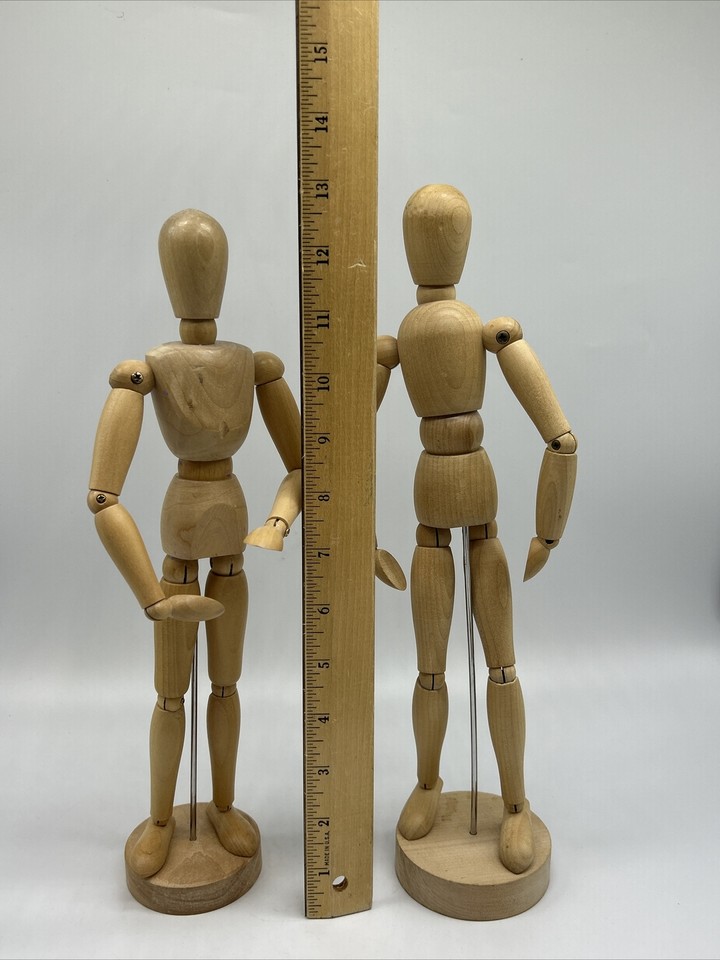 Lot of Two 2 Wooden Articulated Artist Model Drawing Poseable Figures ...