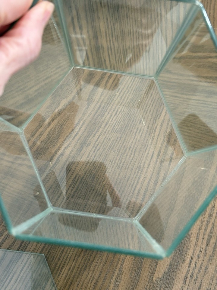 Vintage GLASS & Mirror DISPLAY CASE Hexagonal 7.5x6.5x6" CURIO CABINET ...