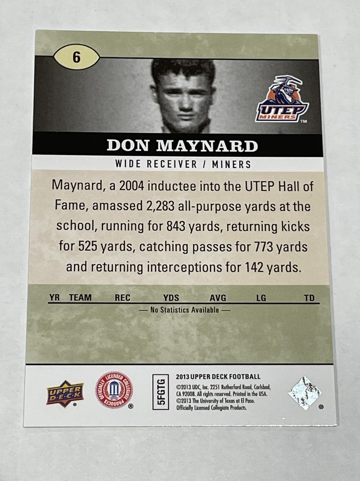 2013 Upper Deck Football #6 - Don Maynard - UTEP Miners | eBay