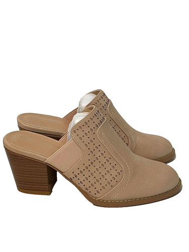 LAICIGO Women's Size 7.5 Beige Mules Block Heel Closed Toe Clogs New no ...