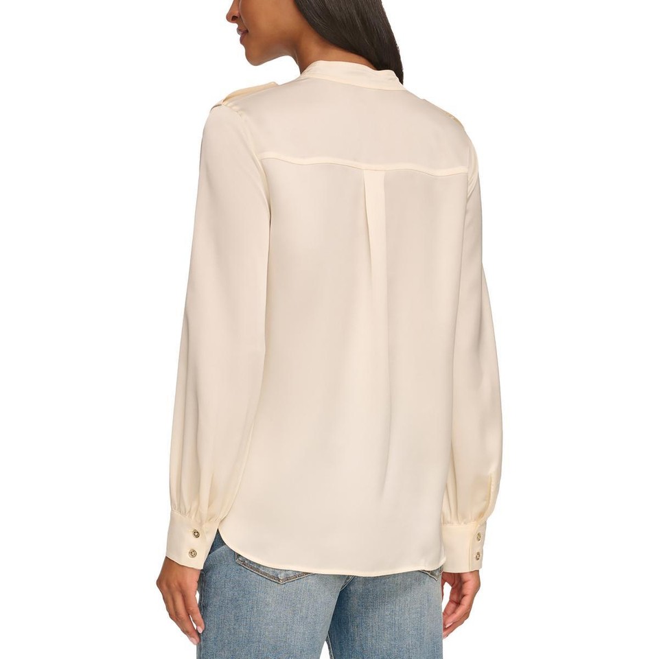 Karl Lagerfeld Paris Womens Ivory Satin Blouse Button-Down Top Shirt S ...