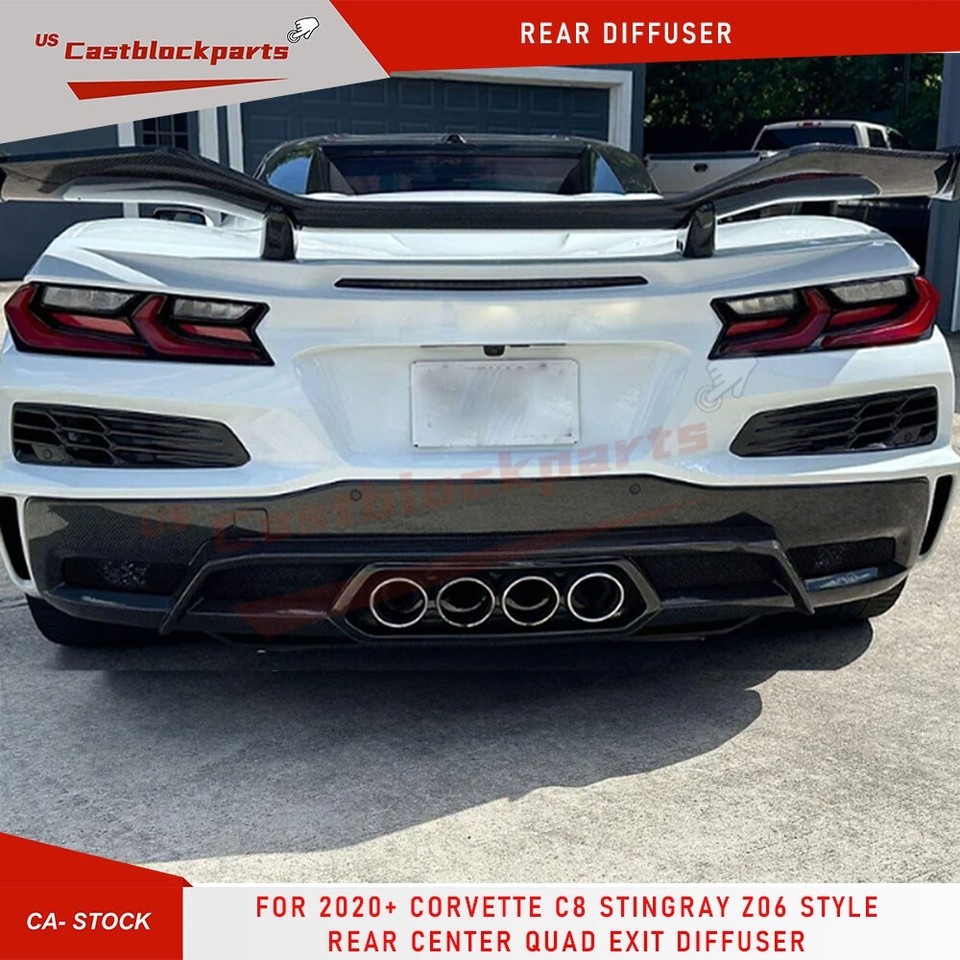 For 2020+ Corvette C8 Stingray Z06 Style Rear Center Quad Diffuser With ...
