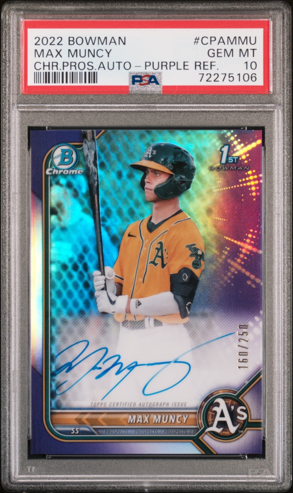 2022 Bowman Chrome Max Muncy 1st Purple Auto /250 PSA 10 CPAMMU RC ...