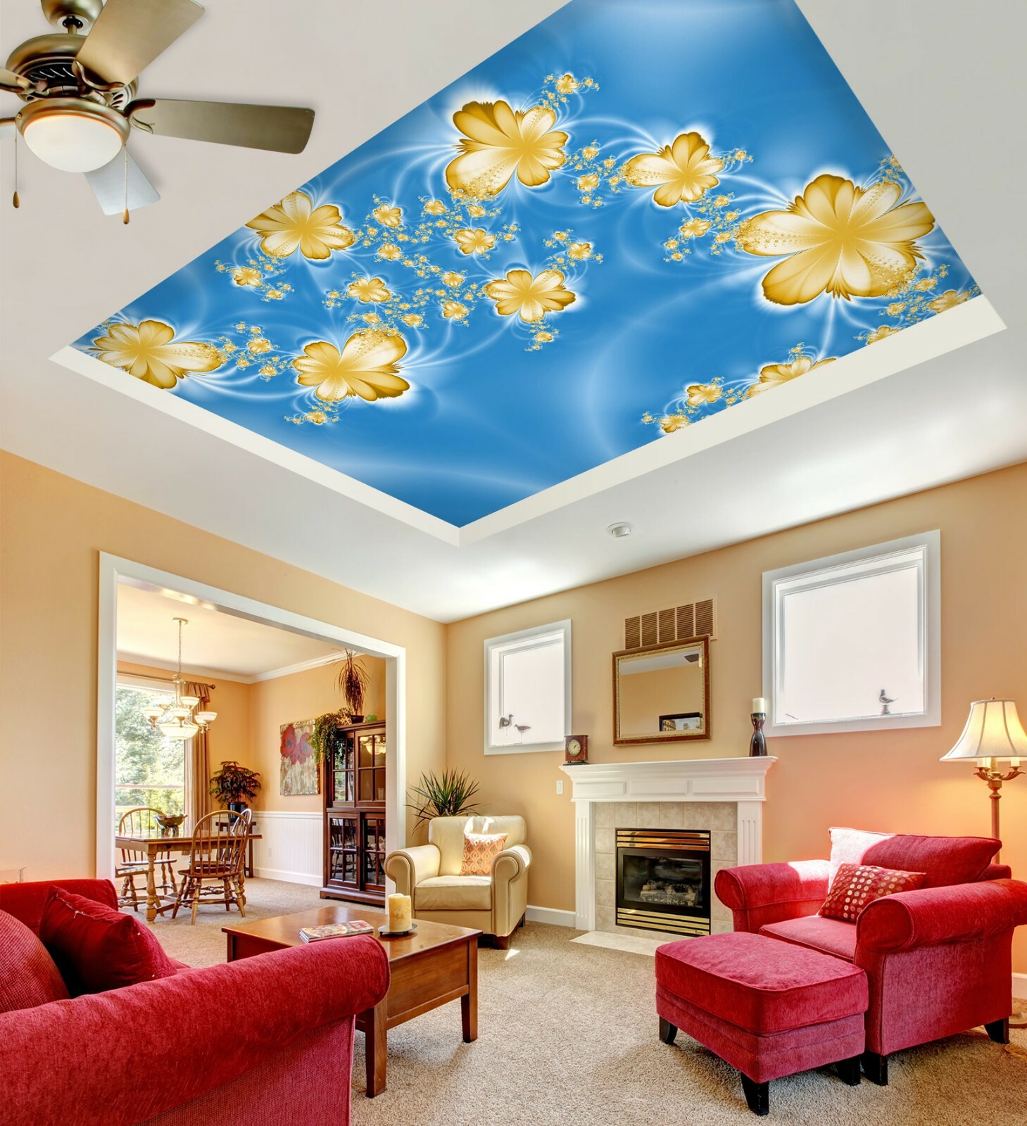 3D Yellow Flower NA2141 Ceiling WallPaper Murals Wall Print Decal AJ US ...