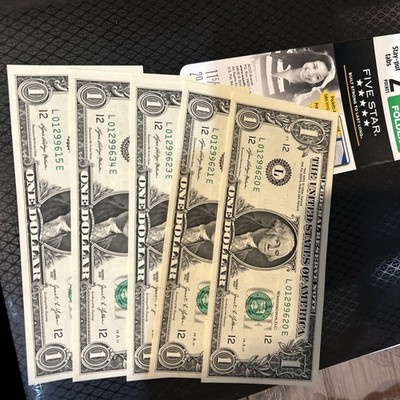 Lot of 5 One Dollar Bills Misaligned Sequence SN # Series 2021 US ...