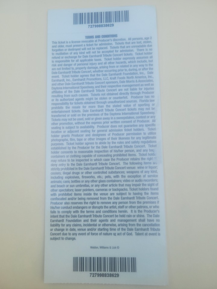 2003 Dale Earnhardt Sr VIP Tribute Concert Ticket Stub | eBay